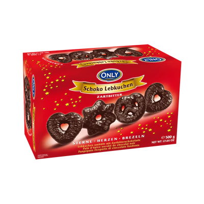 Lebkuchen mit Zartbitterschokolade Sterne-Herzen-Brezeln 500g | Only